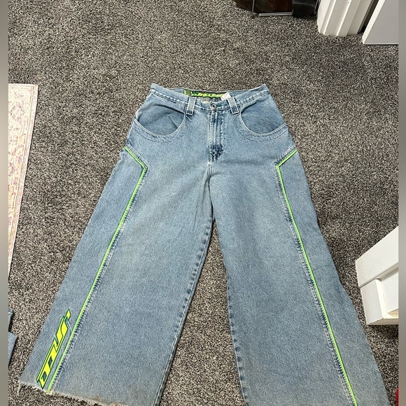 JNCO | Pants | Jnco Light Blue Jeans With Neon Green Details | Poshmark